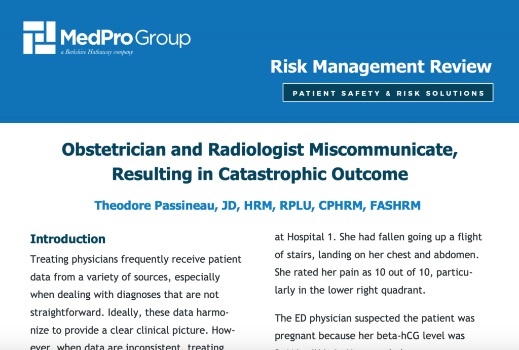 Obstetrician and Radiologist Miscommunicate, Resulting in Catastrophic ...