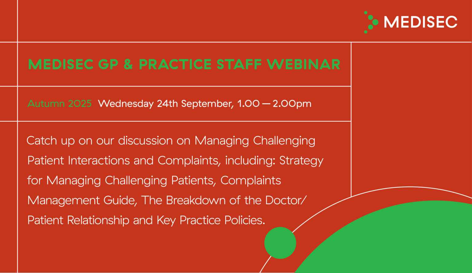 Medisec GP and Practice Staff webinar - 24 Spetember 2025 - Medisec Ireland